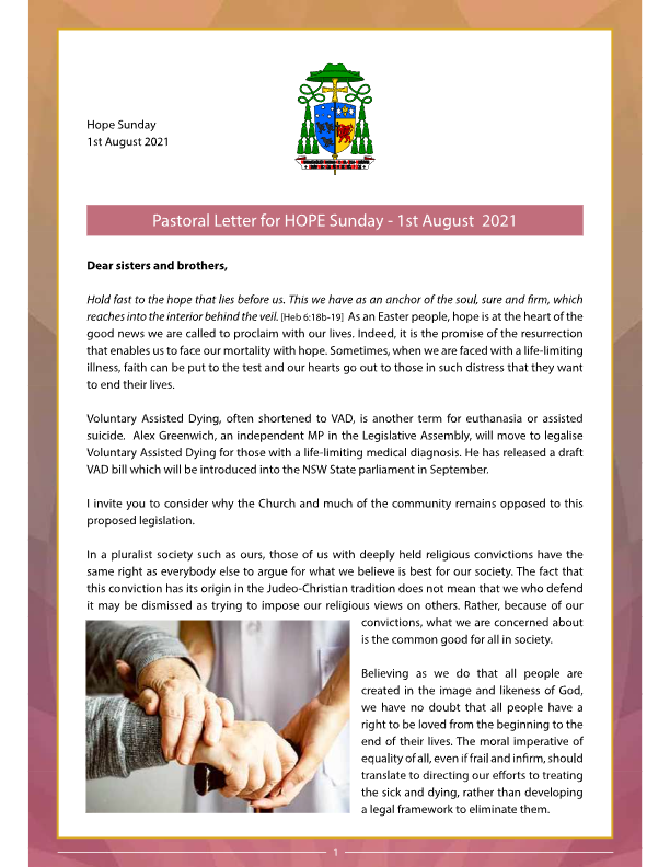 Pastoral Letter for Hope Sunday - Catholic Diocese Wagga Wagga